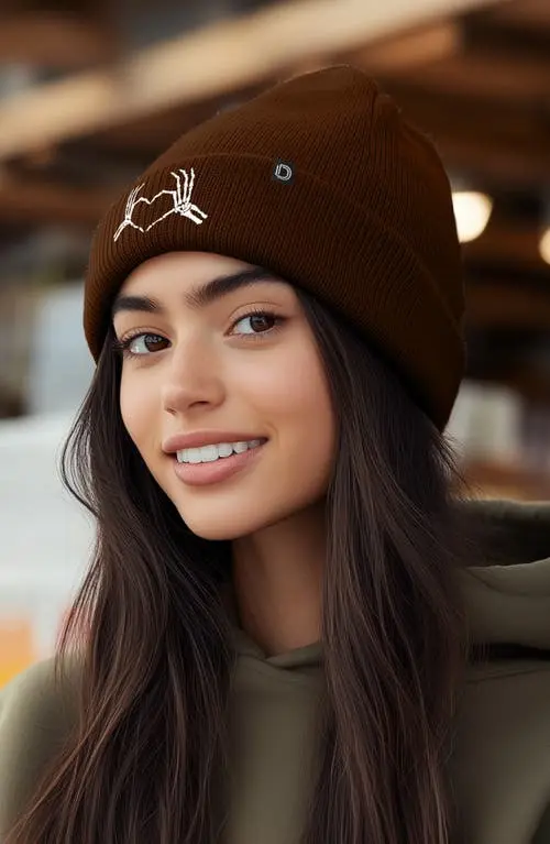 DALIX Heart Of Bones Embroidered Beanie - Brown