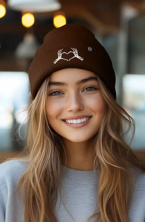 DALIX Heart Of Bones Embroidered Beanie - Brown