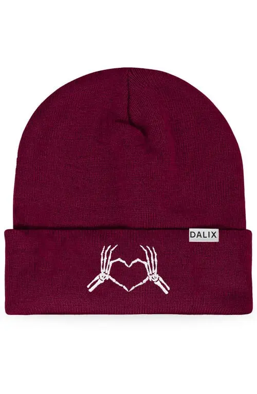 DALIX Heart Of Bones Embroidered Beanie - Maroon