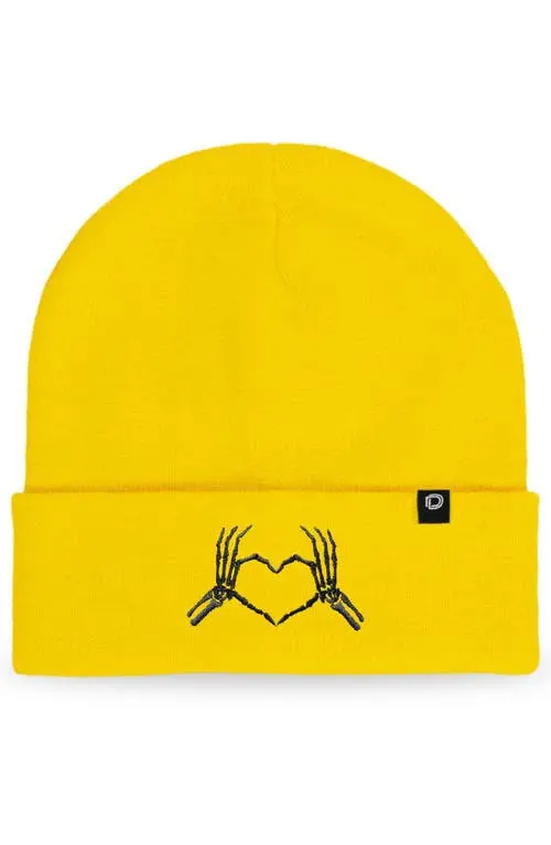 DALIX Heart Of Bones Embroidered Beanie - Yellow
