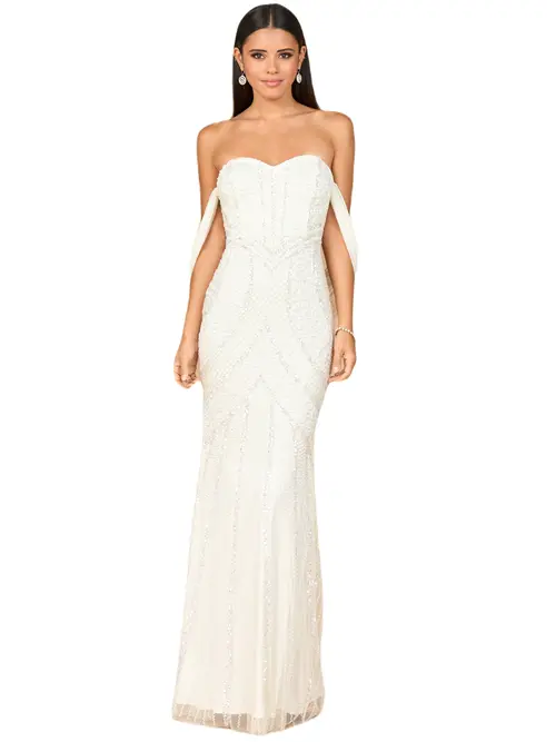 LARA NEW YORK Beaded Gown With Cape Effect - Ivory