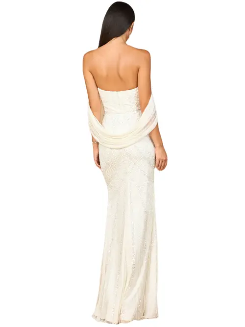 LARA NEW YORK Beaded Gown With Cape Effect
