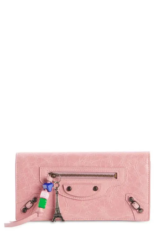 Balenciaga Le City Charm Textured Leather Long Wallet - 5826 Vintage Pink