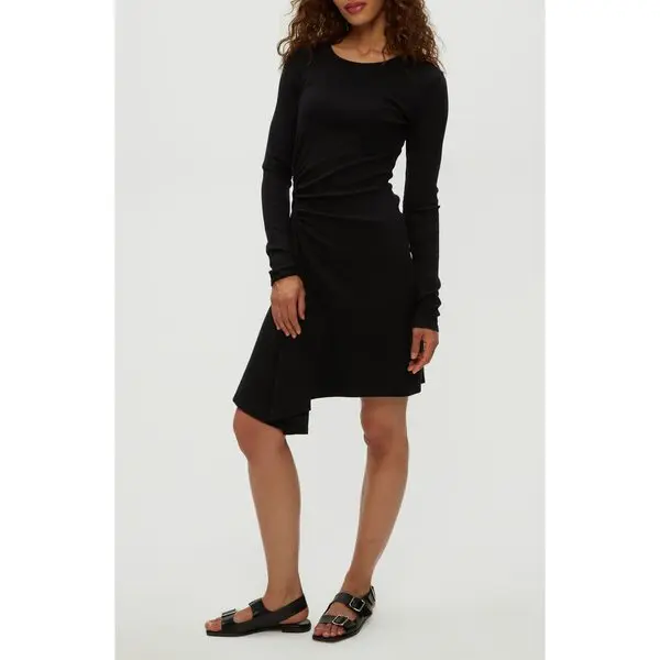 Michael Stars Marina Side Ruched Long Sleeve Dress - Black