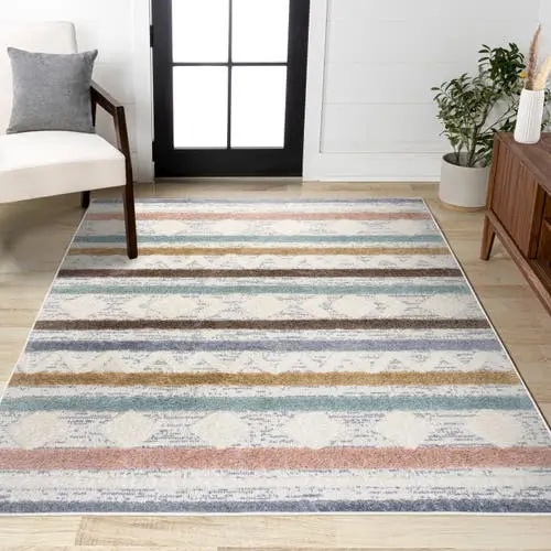 JONATHAN Y Faiza Moroccan Striped Geometric High-low Area Rug