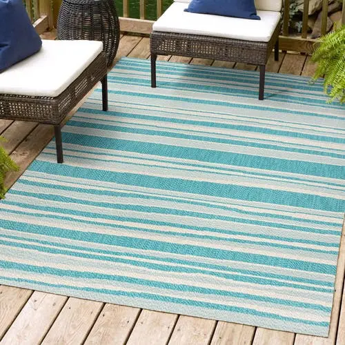 JONATHAN Y Castara Wavy Stripe Modern Indoor/outdoor Area Rug - Aqua/cream