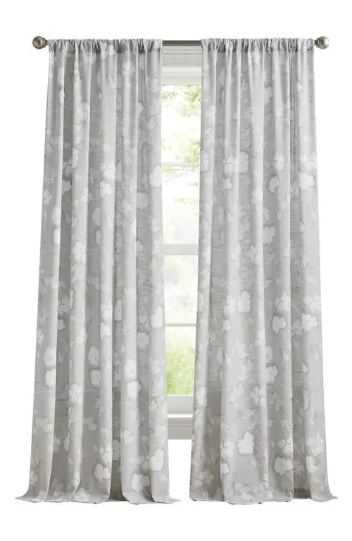 Dkny Dandelion Floral Print Set Of 2 Poletop Curtain Panels - Grey