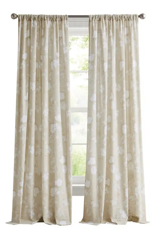Dkny Dandelion Floral Print Set Of 2 Poletop Curtain Panels - Linen