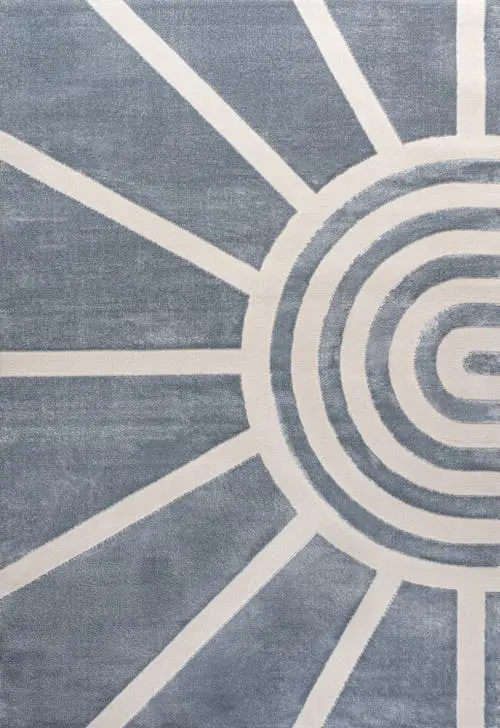 JONATHAN Y Aelius Midcentury Scandinavian Abstract Sun Two-tone High-low Area Rug - Blue/white