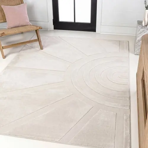 JONATHAN Y Aelius Midcentury Scandinavian Abstract Sun Two-tone High-low Area Rug - White/cream