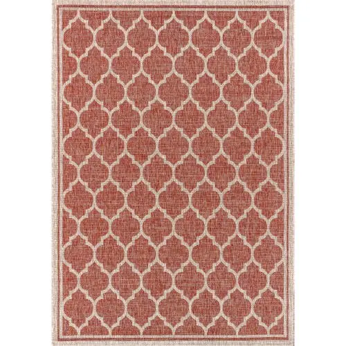 JONATHAN Y Trebol Moroccan Trellis Textured Weave Indoor/outdoor Area Rug - Red/beige