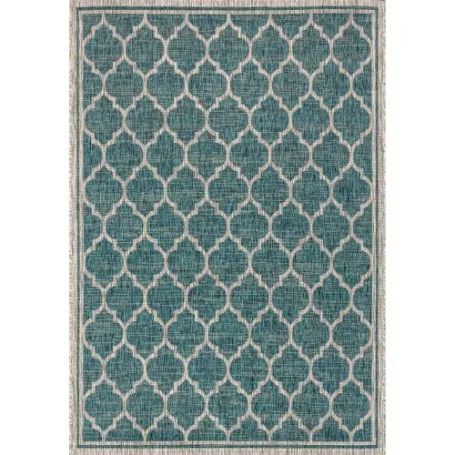 JONATHAN Y Trebol Moroccan Trellis Textured Weave Indoor/outdoor Area Rug - Teal/gray