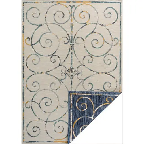 JONATHAN Y Danae Classic Cottage Filigree Scroll Reversible Machine-washable Indoor/outdoor Area Rug - Cream/navy