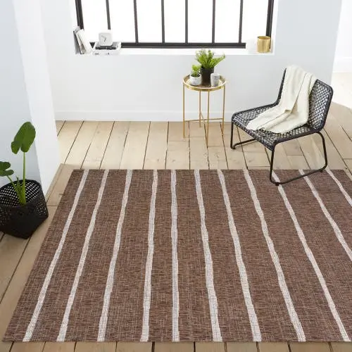 JONATHAN Y Colonia Berber Stripe Indoor/outdoor Area Rug - Brown/beige