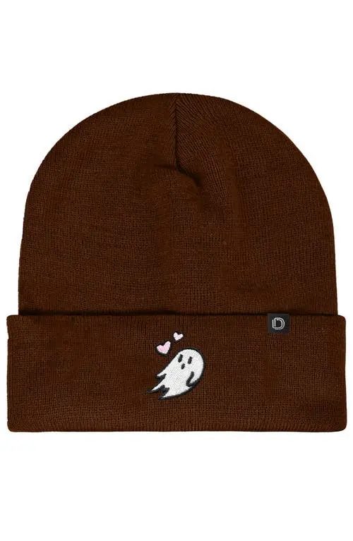 DALIX Heartly Ghost Beanie Cap - Brown