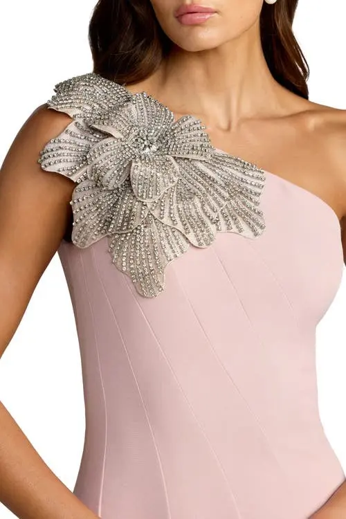 Mac Duggal Crepe One-shoulder Gown - Rose