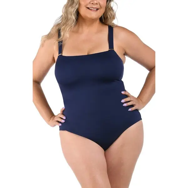La Blanca Luxe Square Neck One-piece Swimsuit - Indigo