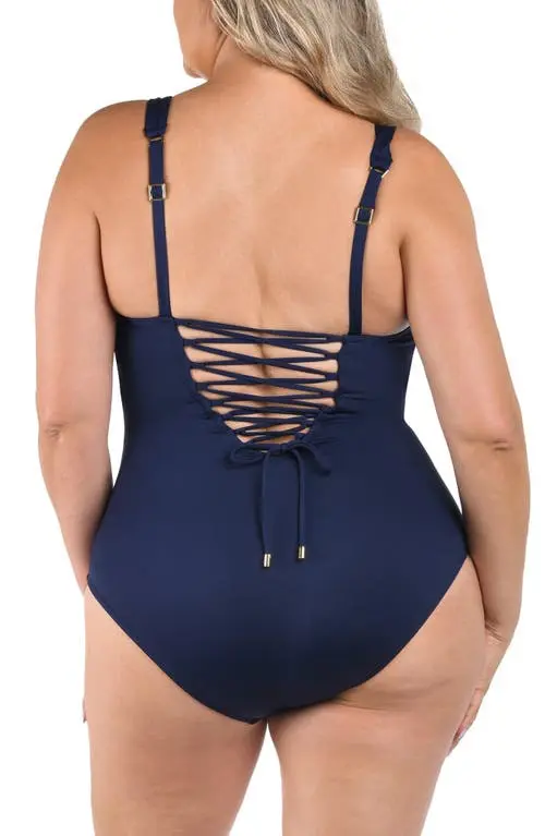 La Blanca Luxe Square Neck One-piece Swimsuit - Indigo