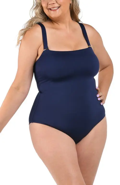 La Blanca Luxe Square Neck One-piece Swimsuit - Indigo