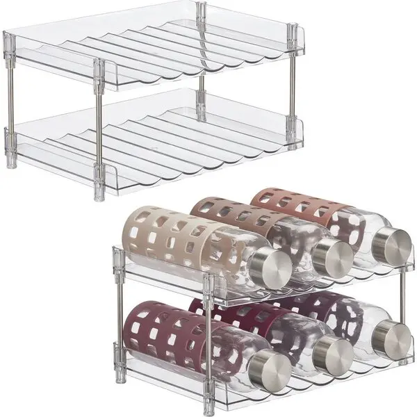 MDESIGN Free-stand Stackable 2-tier Water Bottle Holder - Clear/polished Ss