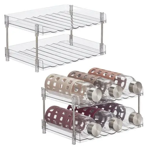 MDESIGN Free-stand Stackable 2-tier Water Bottle Holder - Clear/polished Ss