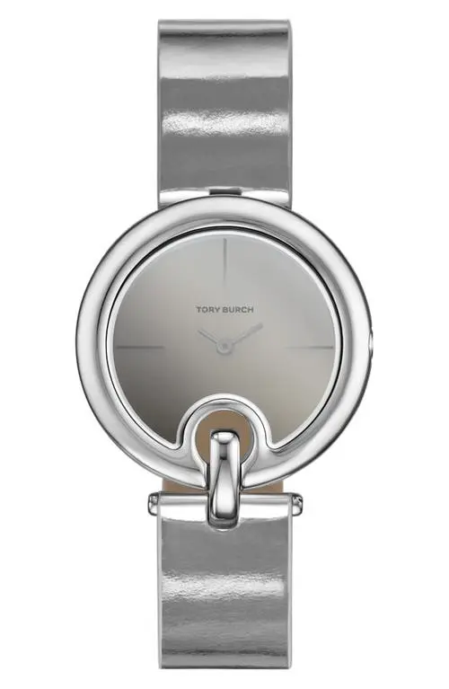 Tory Burch Pierced Leather Strap Watch - Silver