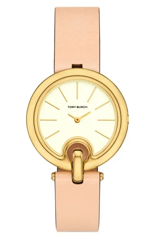Tory Burch Pierced Leather Strap Watch - Tan