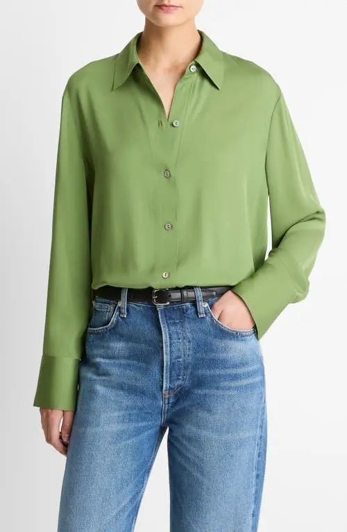 Vince Stretch Silk Button-up Shirt - Clover