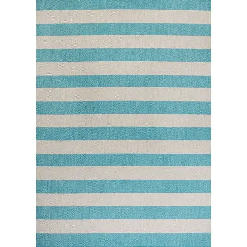 JONATHAN Y Negril Two-tone Wide Stripe Indoor/outdoor Area Rug - Aqua/cream