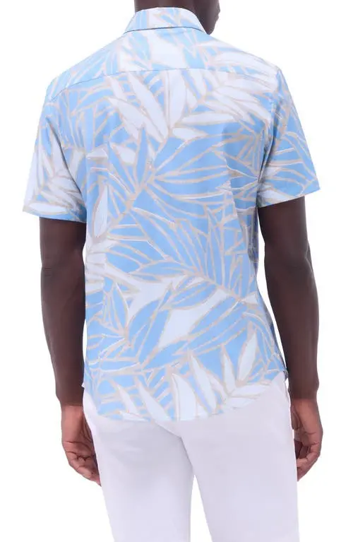 Bugatchi Orson Leaf Print Short Sleeve Stretch Cotton Button-up Shirt