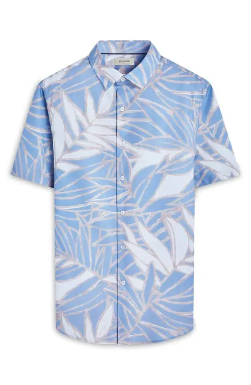 Bugatchi Orson Leaf Print Short Sleeve Stretch Cotton Button-up Shirt