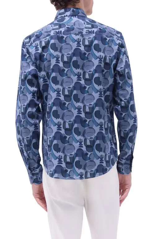 Bugatchi Julian Shaped Fit Stretch Cotton Button-up Shirt - Cobalt