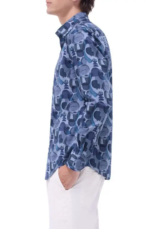 Bugatchi Julian Shaped Fit Stretch Cotton Button-up Shirt - Cobalt