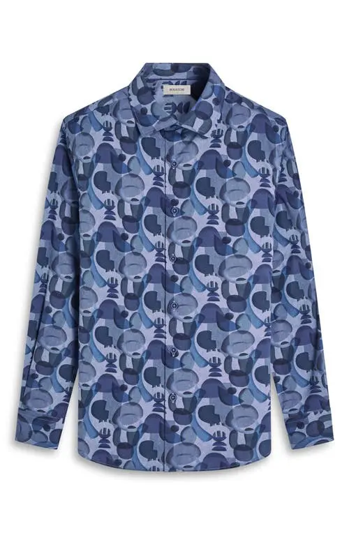 Bugatchi Julian Shaped Fit Stretch Cotton Button-up Shirt - Cobalt