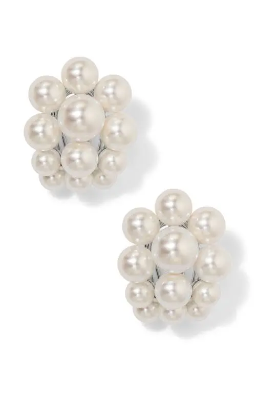 Nadri London Faux Pearl Cluster Earrings - Rhodium