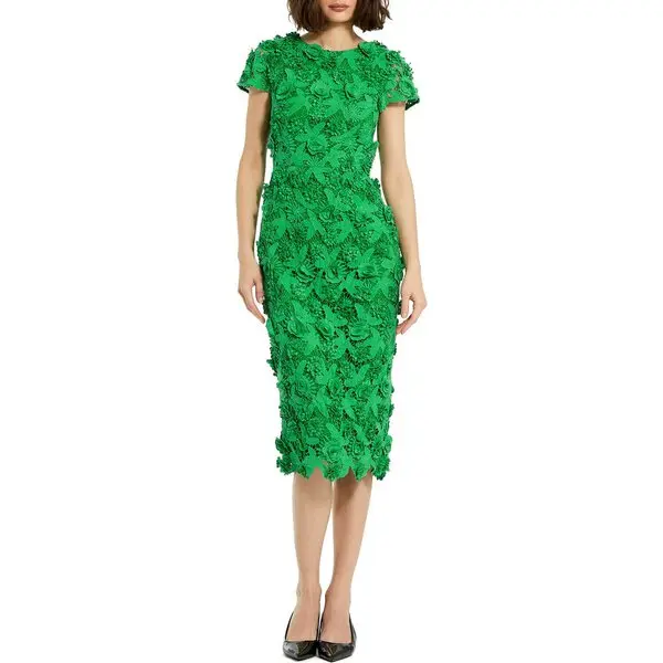 Mac Duggal Lace 3d Flower Fitted Midi Dress - Spring Green
