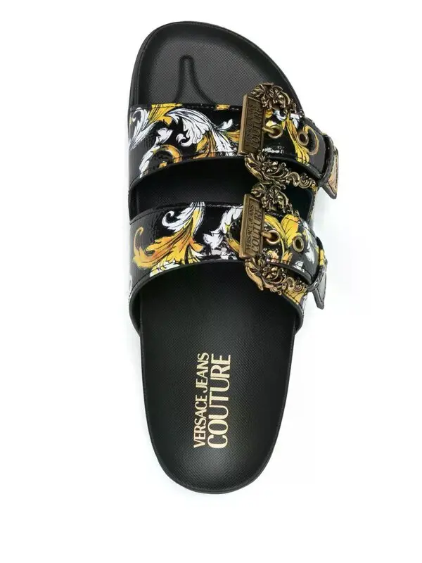 Versace Barocco-Print Slides Black 26% Off Editorialist