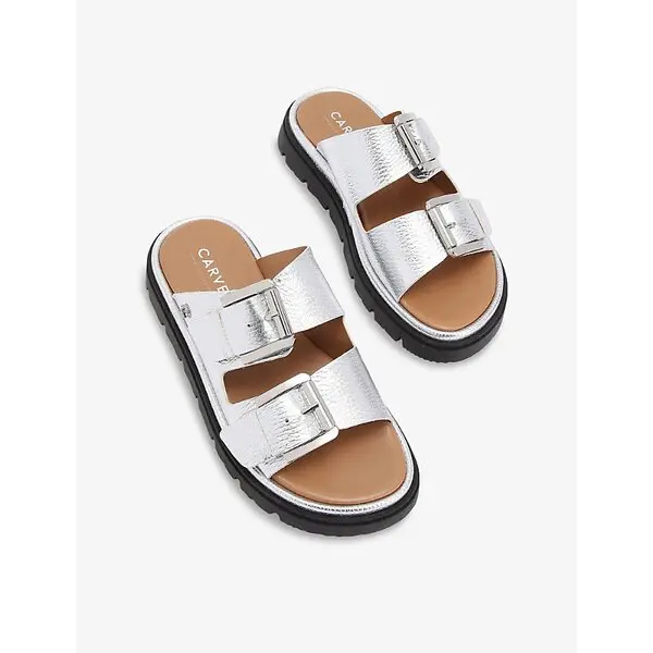 Carvela Pavilion Buckle-strap Metallic-leather Sandals - Silver