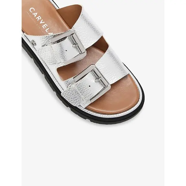 Carvela Pavilion Buckle-strap Metallic-leather Sandals - Silver