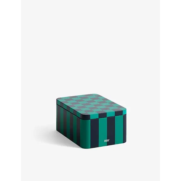HAY Checkerboard-pattern Small Tin Container - Green And Dark Blue