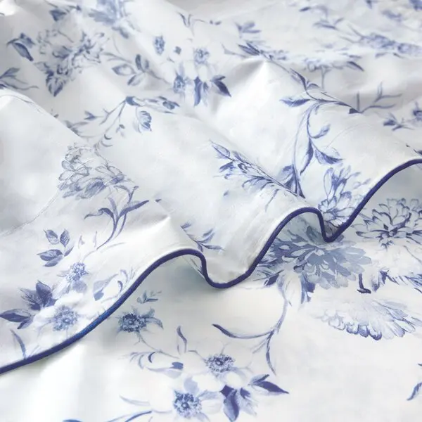 ANNE DE SOLENE Malacca Flat Sheet, Queen - Blue On White