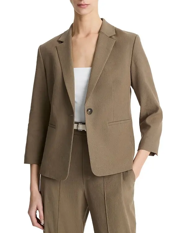 Vince Linen Blend Shrunken Blazer - Moss Smoke
