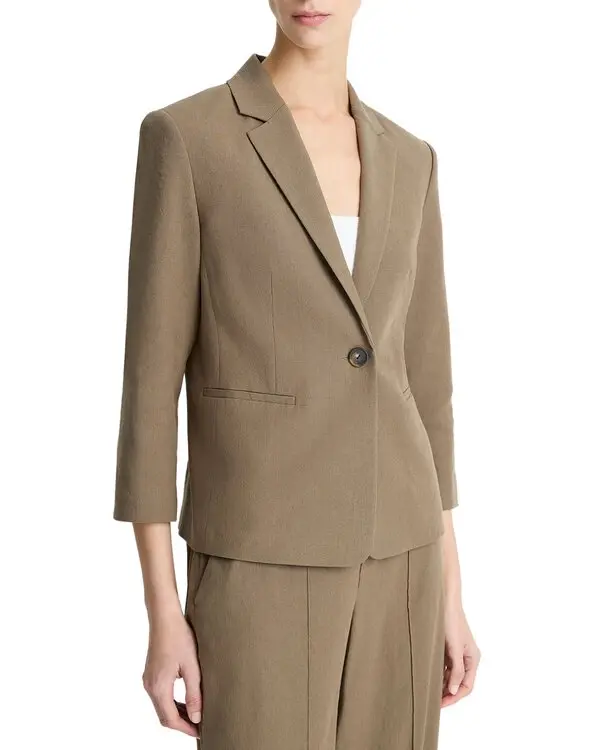 Vince Linen Blend Shrunken Blazer - Moss Smoke