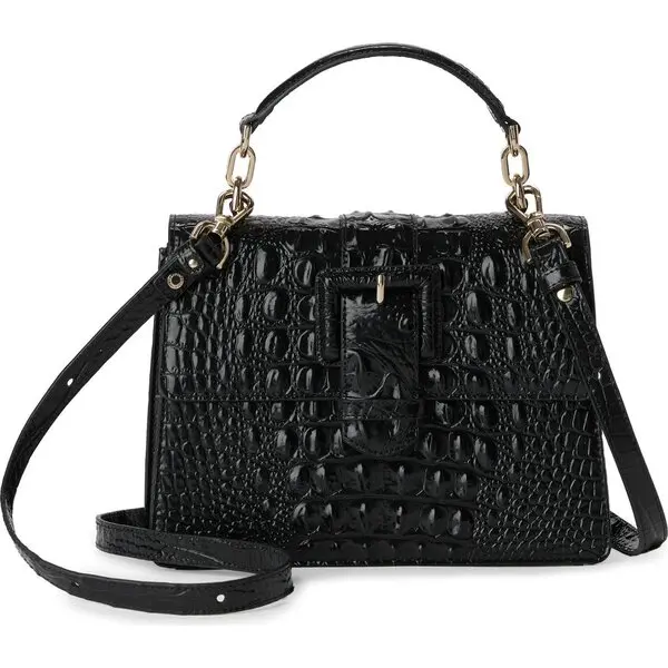 Brahmin Small Hallie Croc-embossed Satchel - Black
