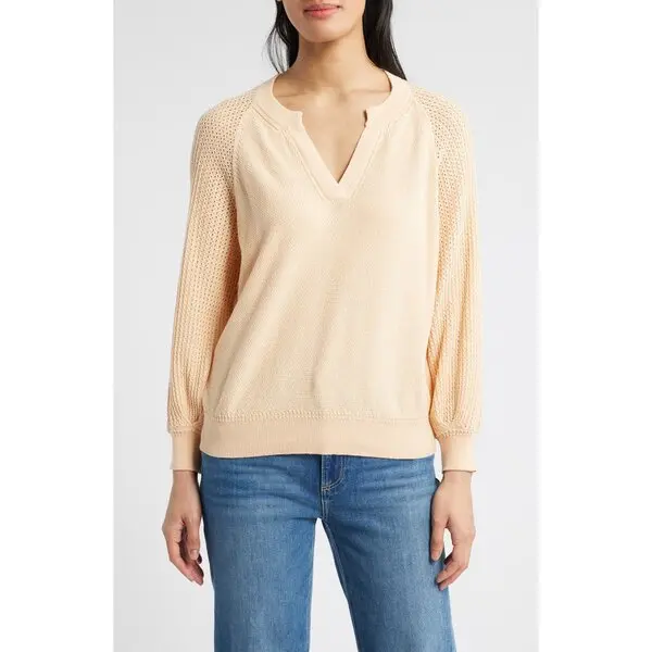 Wit & Wisdom V-notch Sweater - Peach Fuzz