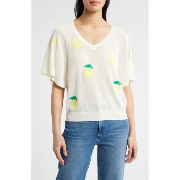 Wit & Wisdom V-neck Batwing Lemon Sweater - Vanilla