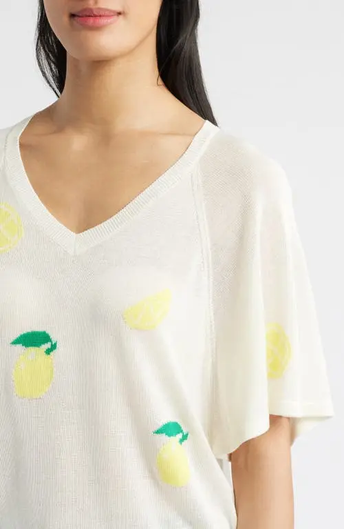 Wit & Wisdom V-neck Batwing Lemon Sweater - Vanilla