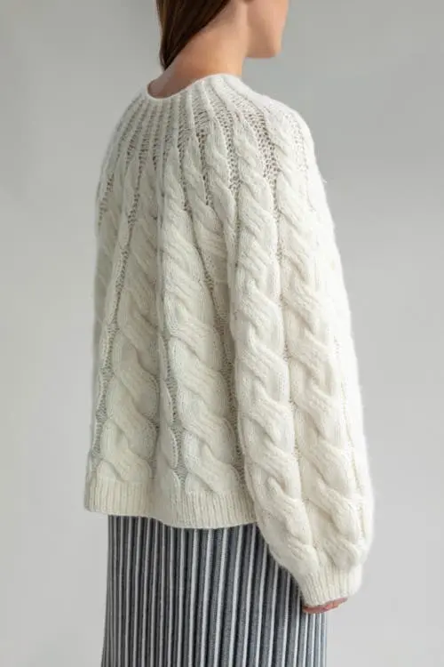 SSKEIN Tomo Mix Cable Handknit Pullover - Ivory