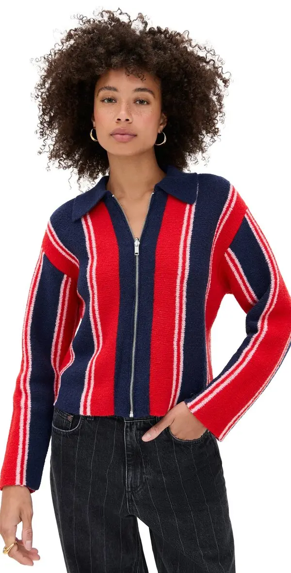 DAMSON MADDER Boxy Striped Reversible Cardigan - Red