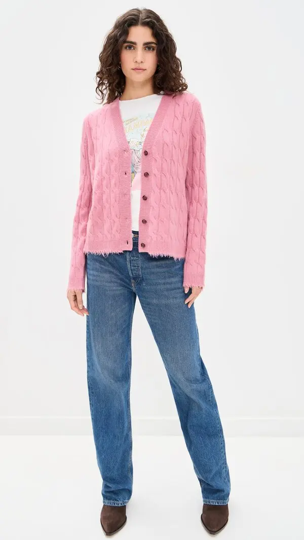 RE/DONE Cashmere Cable V-neck Cardigan